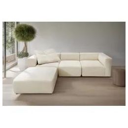 3-Sitzer Andas "Utvik kann individuell zusammengestellt werden" Sofas Gr. B/H/T: 301cm x 69cm x 108cm, Chenille-Struktur, beige (creme) Modulsofa, bestehend aus 2 Eck-, 1 Mittelelement und Hocker