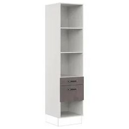 Seitenschrank IMPULS KÜCHEN ""Prag", Breite/Höhe: 50/205,1 cm, mit Soft-Close" Schränke Gr. B/H/T: 50cm x 205,1cm x 57,6cm, grau (beton-optik schiefer dunkelgrau) vormontiert, mit Schubkasten, Auszug, verstellbaren Fachböden