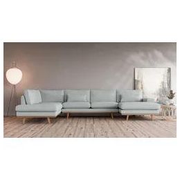 Wohnlandschaft Home Affaire "Torino mit 2 Zierkissen, auch in Bouclé" Sofas Gr. B/H/T: 351cm x 81cm x 219cm, Chenille, Recamiere rechts, grau U-Form, BTH: 35121981 cm, incl. edler Holzleiste an Unterkante