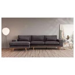 Ecksofa Home Affaire "Torino B/T/H: 282/151/81 cm" Sofas Gr. B/H/T: 282cm x 81cm x 151cm, Bouclé, Recamiere links, grau (anthrazit) L-Form, edler Holzrahmen, incl. Zierkissen, auch in Bouclé