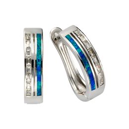 Paar Creolen Vivance "925/- Sterling Silber Opal & Zirkonia" Ohrringe Gr. ONE-SIZE, Silber 925 (Sterlingsilber), weiß (weiß, blau) Damen Creolen