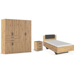 Rauch Schlafzimmer-Set Maika, (Set, 3-St), Schrank in 3 Breiten und 2 Höhen, Bett 100x200 cm und Nachttisch, braun|schwarz