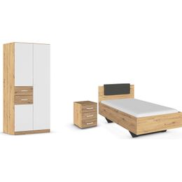 Rauch Schlafzimmer-Set Maika, (Set, 3-St), Schrank in 3 Breiten und 2 Höhen, Bett 100x200 cm und Nachttisch, braun|schwarz|weiß