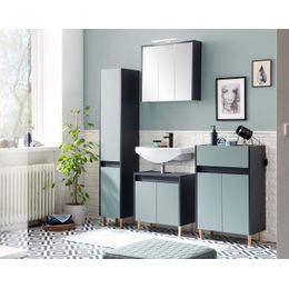 Schildmeyer Waschbeckenunterschrank Lovis, Breite 56 cm Metallbeschläge, Möbelfüße aus Massivholz, blau