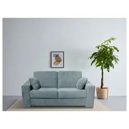 2-Sitzer Home Affaire "Roma Matratzenhöhe 14 cm" Sofas Gr. B/H/T: 180 cm x 85 cm x 95 cm, Luxus-Microfaser weich, Liegefläche: 123 x 198 cm, blau (eisblau) Dauerschlaffunktion, mit Unterfederung, Liegemaße ca 123x198 cm