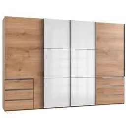 Schwebetürenschrank wimex "Level by fresh to go" Schränke Gr. B/H/T: 350cm x 236cm x 65cm, 4 St., braun (plankeneichefarben/weißglas) mit Glastüren und Synchronöffnung