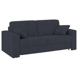 Schlafsofa Home Affaire "Roma Matratzenhöhe 14 cm" Sofas Gr. B/H/T: 220cm x 85cm x 100cm, Struktur weich, Breite 220cm, blau (dunkelblau) Dauerschlaffunktion, mit Unterfederung, Lattenrost, Matratze