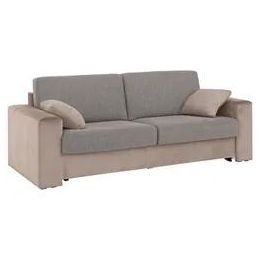 Schlafsofa Home Affaire "Roma Matratzenhöhe 14 cm" Sofas Gr. B/H/T: 220cm x 85cm x 100cm, Struktur-Luxus-Microfaser, Breite 220cm, beige Dauerschlaffunktion, mit Unterfederung, Lattenrost, Matratze