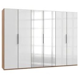 Kleiderschrank wimex "Level by fresh to go", braun (plankeneichefarben, weißglas), B:300cm H:216cm T:58cm, Schränke, Kleiderschrank Drehtürenschrank, mit Glas- und Spiegeltüren