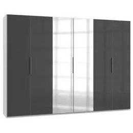 Kleiderschrank wimex "Level by fresh to go", weiß (weiß, grauglas), B:300cm H:216cm T:58cm, Schränke, Kleiderschrank Drehtürenschrank, mit Glas- und Spiegeltüren