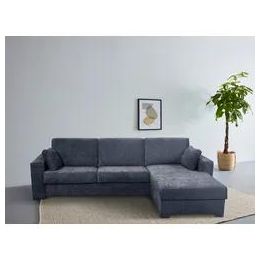 Ecksofa Home Affaire "Roma "M" Matratzenhöhe 14 cm, Dauerschlaffunktion, mit Unterfederung" Sofas Gr. B/H/T: 280cm x 85cm x 173cm, Stucktur weich, Recamiere rechts, Liegefläche: 143 x 198cm, blau (dunkelblau) Liegemaße ca 143x198 cm, L-Form