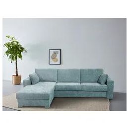 Ecksofa Home Affaire "Roma "M" Matratzenhöhe 14 cm, Dauerschlaffunktion, mit Unterfederung" Sofas Gr. B/H/T: 280cm x 85cm x 173cm, Luxus-Microfaser weich, Recamiere links, Liegefläche: 143 x 198cm, blau (eisblau) Liegemaße ca 143x198 cm, L-Form