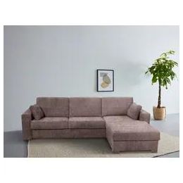 Ecksofa Home Affaire "Roma "M" Matratzenhöhe 14 cm, Dauerschlaffunktion, mit Unterfederung" Sofas Gr. B/H/T: 280cm x 85cm x 173cm, Luxus-Microfaser weich, Recamiere rechts, Liegefläche: 143 x 198cm, braun (schlamm) Liegemaße ca 143x198 cm, L-Form