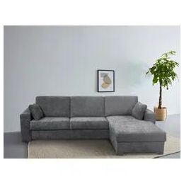 Ecksofa Home Affaire "Roma "L" Dauerschlaffunktion, mit Unterfederung" Sofas Gr. B/H/T: 300cm x 85cm x 173cm, Struktur fein, Recamiere rechts, Liegefläche: 163 x 198cm, grau (dunkelgrau) Matratzenhöhe 14cm,, Liegemaße ca 163x198 cm, L-Form