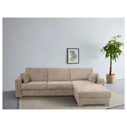 Ecksofa Home Affaire "Roma "M" Matratzenhöhe 14 cm, Dauerschlaffunktion, mit Unterfederung" Sofas Gr. B/H/T: 280cm x 85cm x 173cm, Struktur fein, Recamiere rechts, Liegefläche: 143 x 198cm, braun (cappuccino) Liegemaße ca 143x198 cm, L-Form