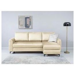 Ecksofa Home Affaire "SEMPT Recamiere wahlweise links oder rechts montierbar, L-Form" Sofas Gr. B/H/T: 236cm x 92cm x 148cm, Samtvelours, Recamiere beidseitig montierbar, Bonell, Polyurethanschaum, beige (creme) Schlafsofa, Bettkasten, BTH: 23614892 cm. Liegefläche 197138 cm