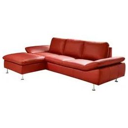 Ecksofa DELA DESIGN "Omega L-Form" Sofas Gr. B/H/T: 236cm x 78cm x 152cm, Longchair links, rot (kaminrot)