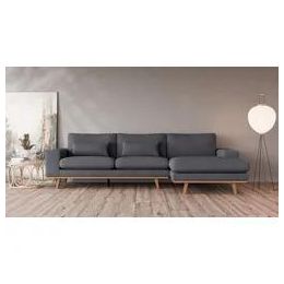 Ecksofa Home Affaire "Torino B/T/H: 282/151/81 cm" Sofas Gr. B/H/T: 282cm x 81cm x 151cm, Chenille, Recamiere rechts, grau (anthrazit) L-Form, edler Holzrahmen, incl. Zierkissen, auch in Bouclé