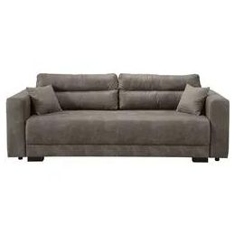 Schlafsofa Inosign "Witla, 237 cm, (Liegefläche 150/196 cm), mit Bettkasten" Sofas Gr. B/H/T: 237cm x 90cm x 99cm, Luxus-Microfaser Lederoptik-Vintage, Preston 96 grau, grau inkl. loser Zier- und Rückenkissen mit Federkernpolsterung