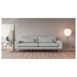 3-Sitzer Home Affaire "Torino B/T/H: 237/91/81 cm" Sofas Gr. B/H/T: 237cm x 81cm x 91cm, Struktur weich, grau (hellgrau) mit edlem Holzrahmen, incl. Zierkissen, auch in Bouclé