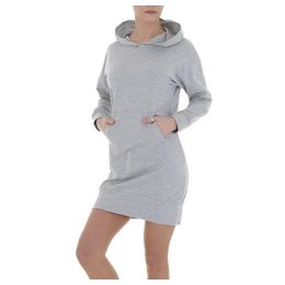 Ital-Design Shirtkleid Damen Freizeit Kapuze Stretch Minikleid in Grau
