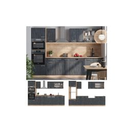 VICCO K&uuml;chenzeile R-Line 300 cm Schwarz Beton Eiche ohne Arbeitsplatte