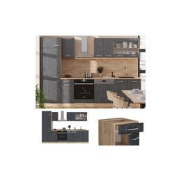 VICCO K&uuml;chenzeile R-Line 300 cm Schwarz Beton Eiche ohne Arbeitsplatte