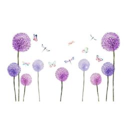 HIBNOPN 3D-Wandtattoo Wandtattoo Löwenzahn Lila Wandsticker für Pusteblume Wandtattoo