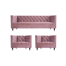 JVmoebel Chesterfield-Sofa Sofa Couch Set 3tlg Sofagarnitur Rosa Design Möbel Wohnzimmer