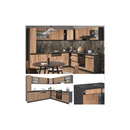 VICCO Eckk&uuml;che K&uuml;chenblock Einbauk&uuml;che R-Line J-Shape Anthrazit Eiche 277x257 cm modern K&uuml;chenschr&auml;nke K&uuml;chenm&ouml;bel