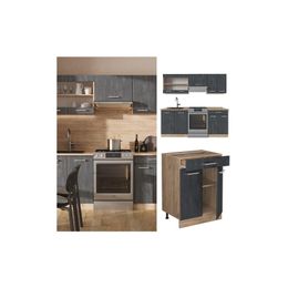 VICCO K&uuml;chenzeile R-Line 200 cm Schwarz Beton Eiche ohne Arbeitsplatte