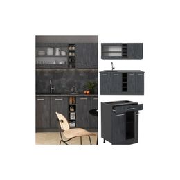 VICCO Singlek&uuml;che R-Line 160 cm Schwarz Beton Anthrazit ohne Arbeitsplatte