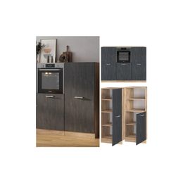 VICCO K&uuml;chenblock R-Line 180 cm Schwarz Beton Eiche ohne Arbeitsplatte