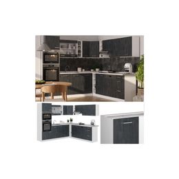 VICCO Eckk&uuml;che R-Line 247x237 cm Schwarz Beton Wei&szlig; ohne Arbeitsplatte