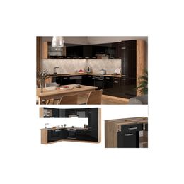 VICCO Eckk&uuml;che R-Line Solid Eiche Schwarz 287x227 cm modern K&uuml;chenschr&auml;nke K&uuml;chenm&ouml;bel