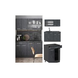 VICCO Singlek&uuml;che R-Line 140 cm Schwarz Beton Anthrazit ohne Arbeitsplatte