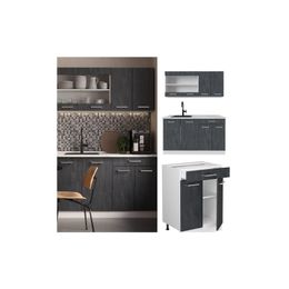 VICCO Singlek&uuml;che R-Line 140 cm Schwarz Beton Wei&szlig; ohne Arbeitsplatte