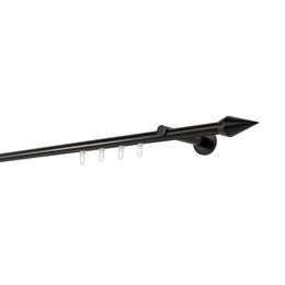 ONDECO Gardinenstange auf Maß Innenlauf 20mm Kegel 1-lauf Wandträger 12cm mit Gleiter Farbe: Schwarz, Größe: 220cm