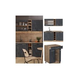 VICCO Singlek&uuml;che R-Line 160 cm Schwarz Beton Eiche ohne Arbeitsplatte