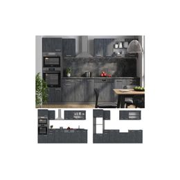 VICCO K&uuml;chenzeile R-Line 300 cm Schwarz Beton Anthrazit ohne Arbeitsplatte