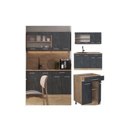VICCO Singlek&uuml;che R-Line 140 cm Schwarz Beton Eiche ohne Arbeitsplatte