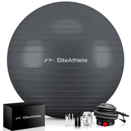 EliteAthlete® Gymnastikball Sitzball Büro ergonomisch mit Anti Burst System - Fitness Yoga Pilates Schwangerschaft - Schwangerschaftsball Fitnessball Yogaball - Yoga Ball inkl. Luftpumpe - Grey 65cm