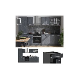 VICCO K&uuml;chenzeile R-Line 300 cm Schwarz Beton Anthrazit ohne Arbeitsplatte