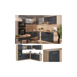 VICCO Eckk&uuml;che R-Line 247x237 cm Schwarz Beton Eiche ohne Arbeitsplatte