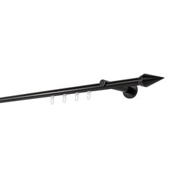 ONDECO Gardinenstange auf Ma&szlig; Innenlauf 20mm Kegel 1-lauf Wandtr&auml;ger 12cm mit Gleiter Farbe: Schwarz, Gr&ouml;&szlig;e: 380cm