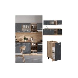VICCO K&uuml;chenzeile R-Line 240 cm Schwarz Beton Eiche ohne Arbeitsplatte