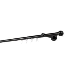 ONDECO Gardinenstange auf Ma&szlig; Innenlauf 20mm Ball 1-lauf Wandtr&auml;ger 12cm mit Gleiter Farbe: Schwarz, Gr&ouml;&szlig;e: 350cm