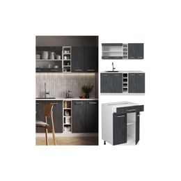 VICCO Singlek&uuml;che R-Line 160 cm Schwarz Beton Wei&szlig; ohne Arbeitsplatte