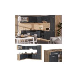 VICCO Eckk&uuml;che R-Line 287x227 cm Schwarz Beton Eiche ohne Arbeitsplatte