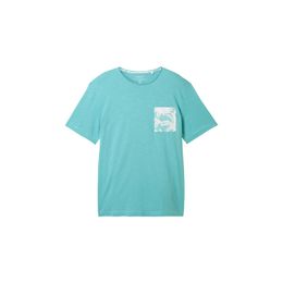 Tom Tailor Herren Strukturiertes T-Shirt mit Bio-Baumwolle, blau, Uni, Gr. M